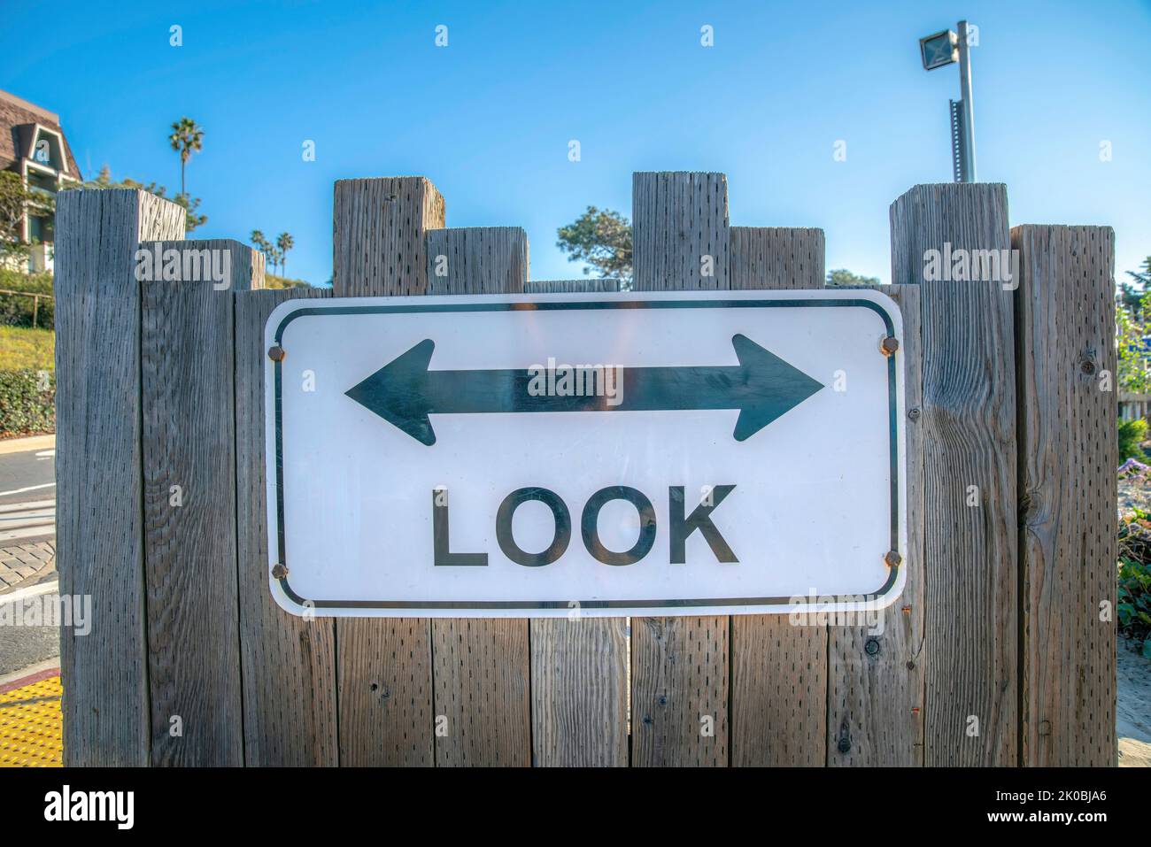 La Jolla, California- Signage with left and right arrow above the Look ...