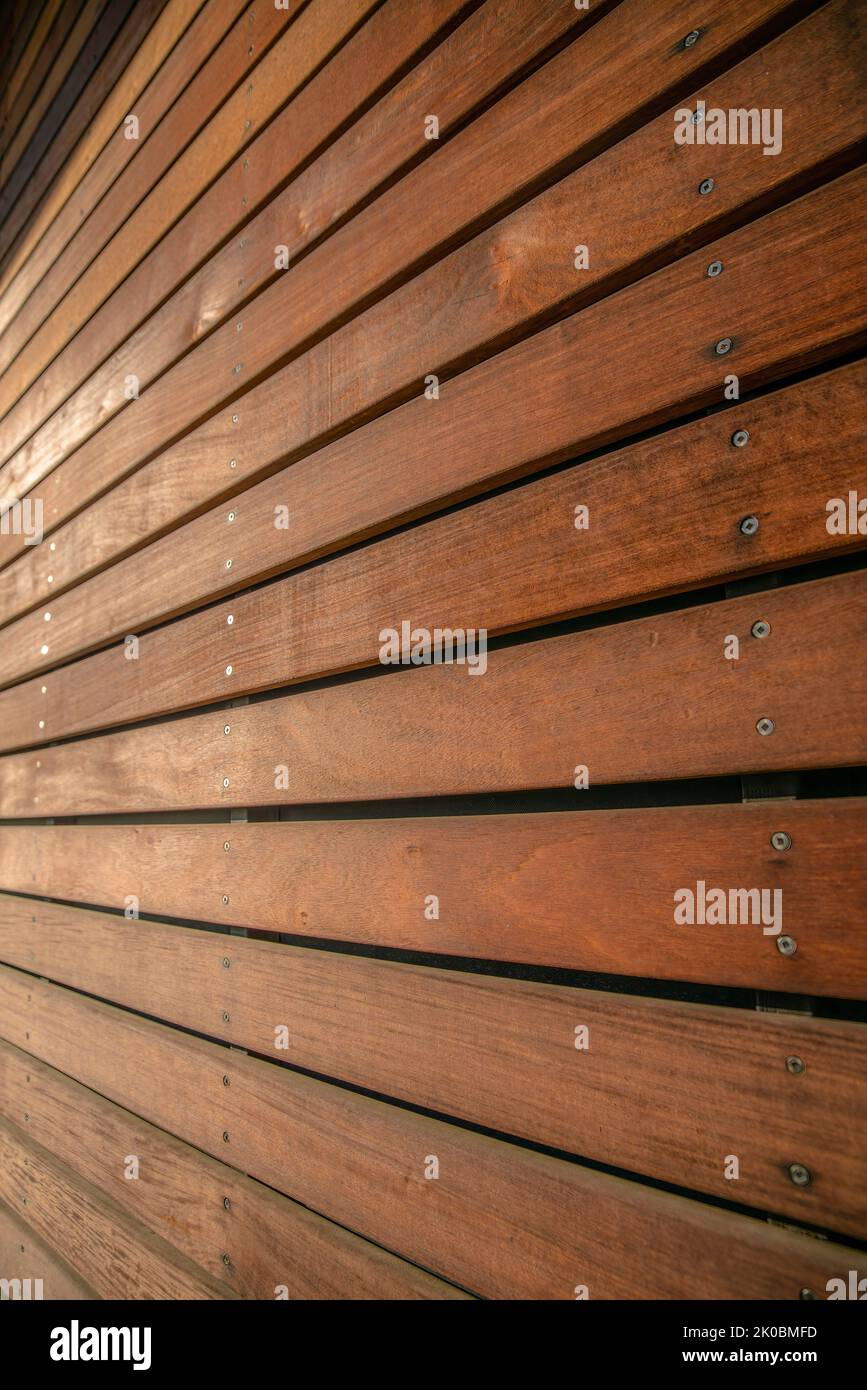 La Jolla, California- Horizontal wood planks wall exterior. Close-up of ...