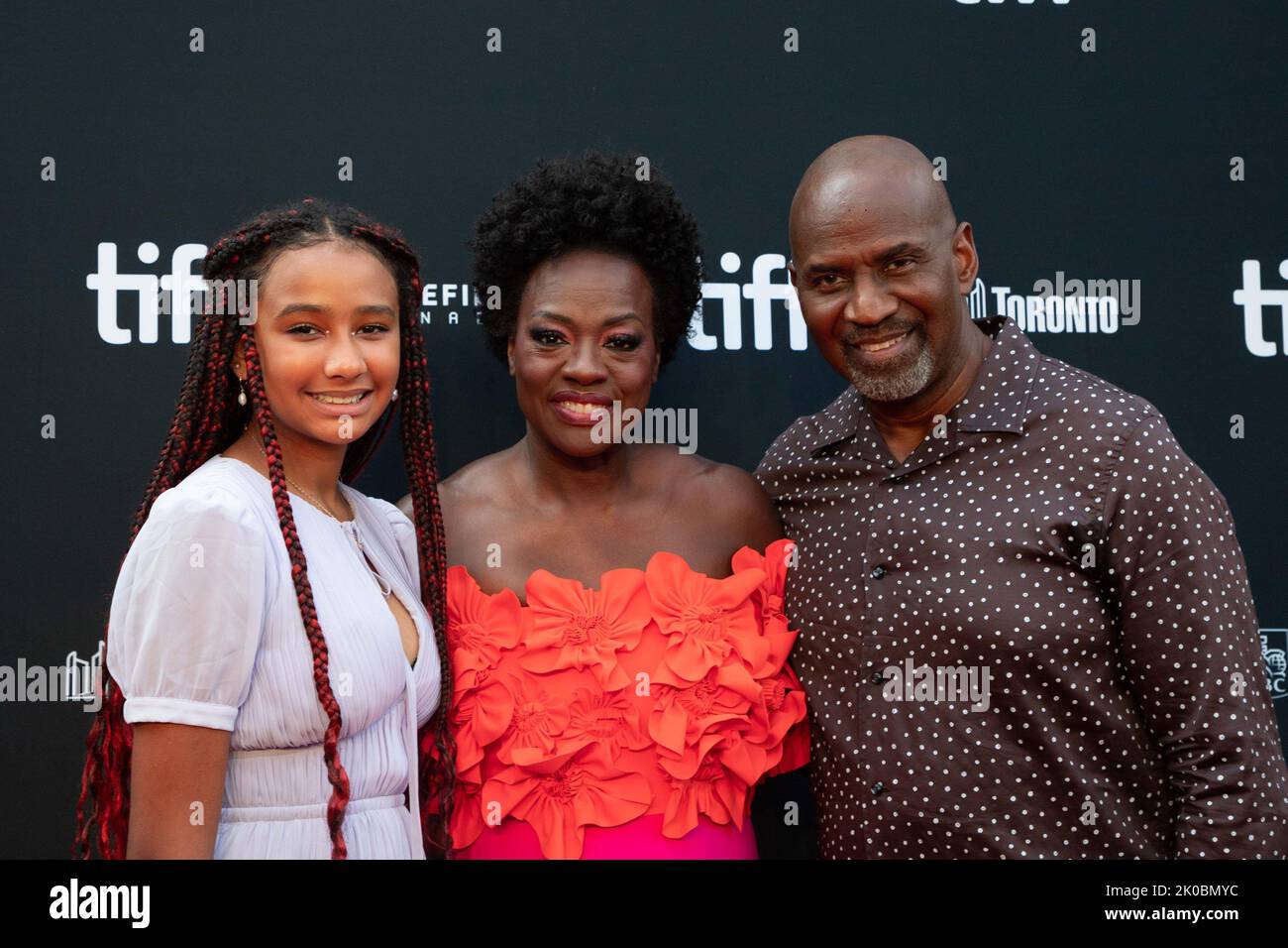 Genesis Tennon, Viola Davis, and Julius Tennon attend the premiere of "The Woman King" at Roy ...