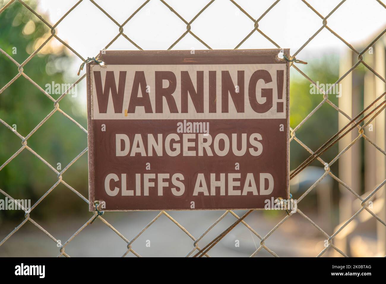 La Jolla, California- Warning Dangerous Cliffs Ahead signage. Close-up ...