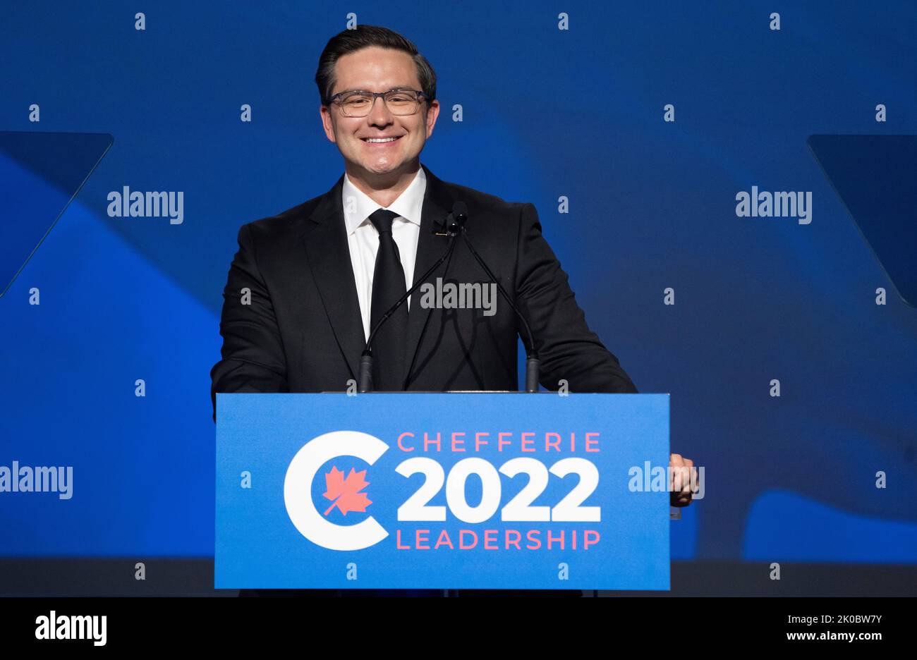Conservative Leader Pierre Poilievre smiles as he delivers his ...