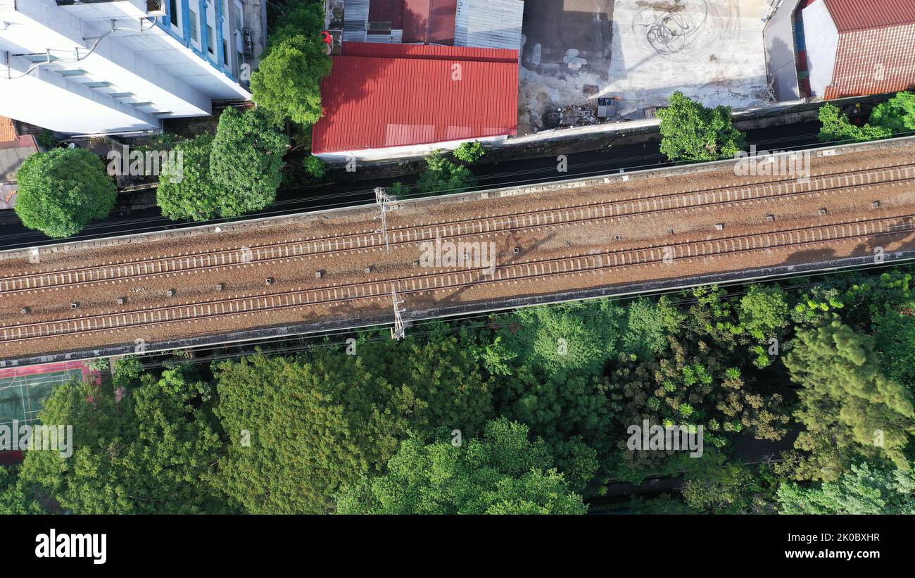 Railway track tracks line railroad train rail aerial photo panoramic ...