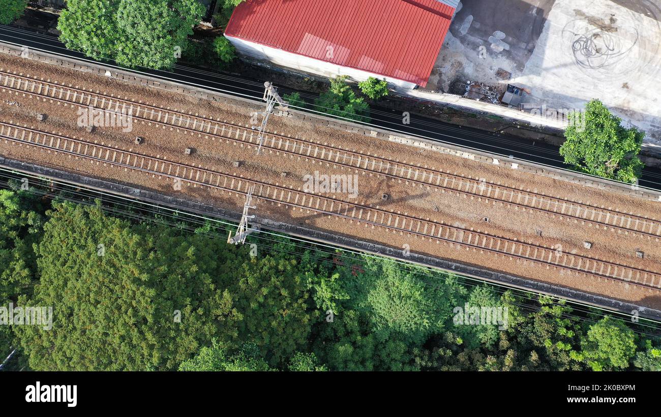 Railway track tracks line railroad train rail aerial photo panoramic ...