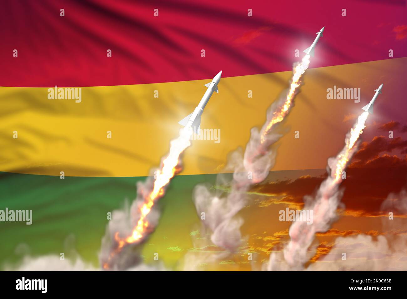 Modern strategic rocket forces concept on sunset background, Bolivia ...
