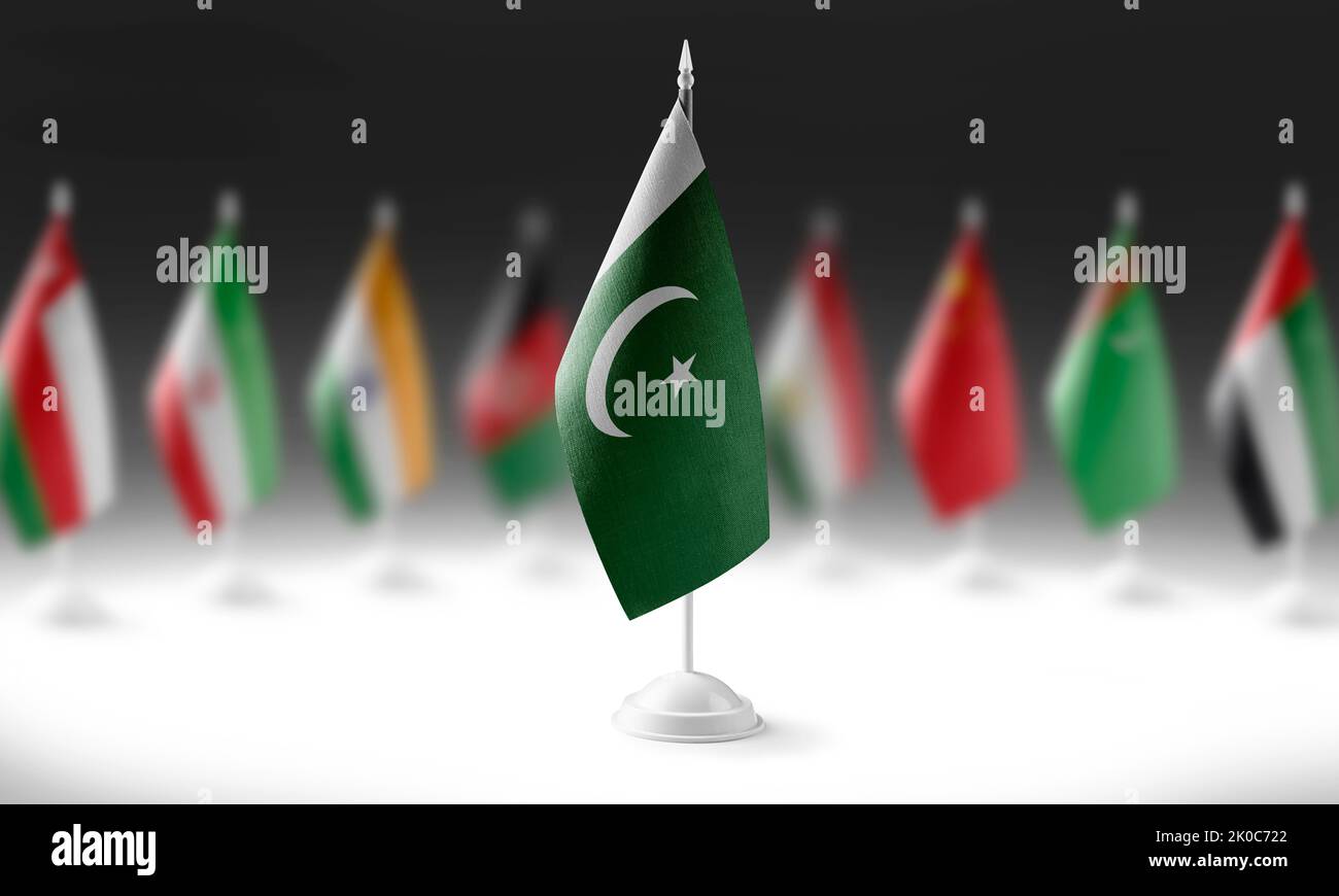 The national flag of the Pakistan on the background of flags of other ...