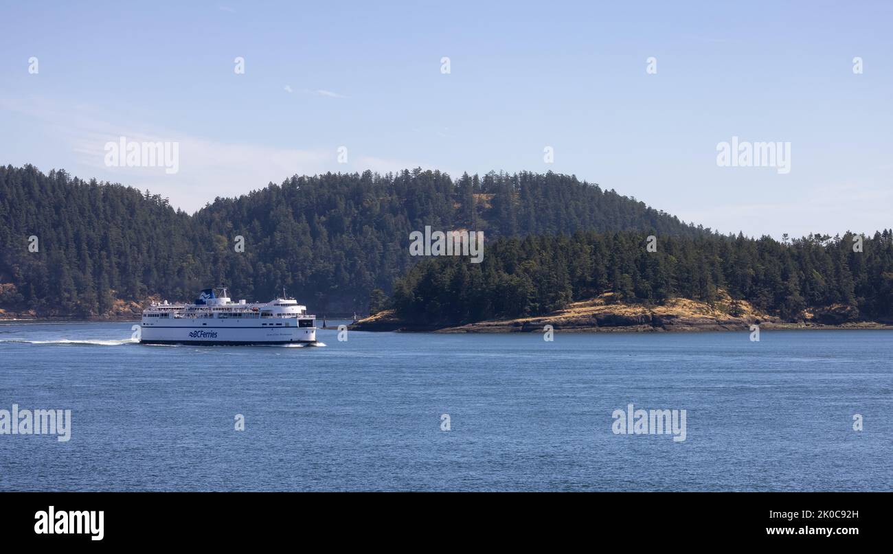 BC Ferries Passing By the islands on the West Coast of Pacific Ocean ...