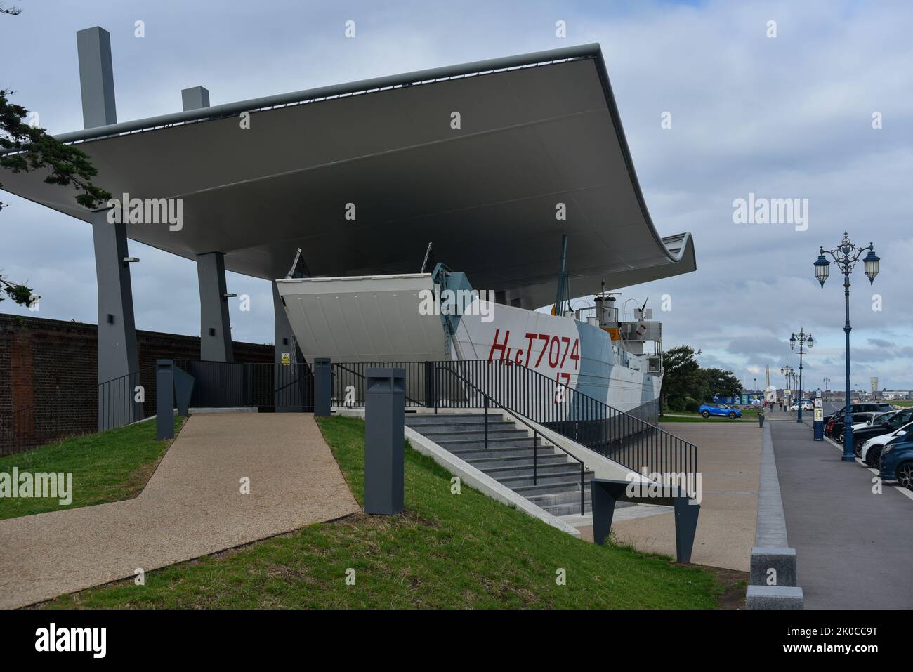 LCT7074 Landing craft tank outside of the DDay story museum on a grey ...