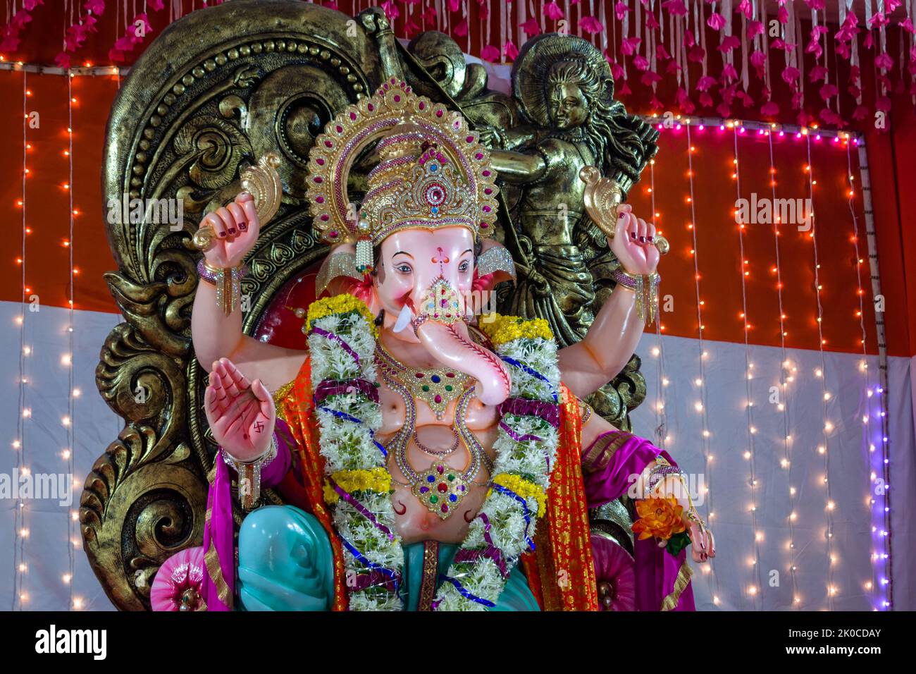 A statue of Lord Ganesh at a mandal in Mumbai for the auspicious Indian ...