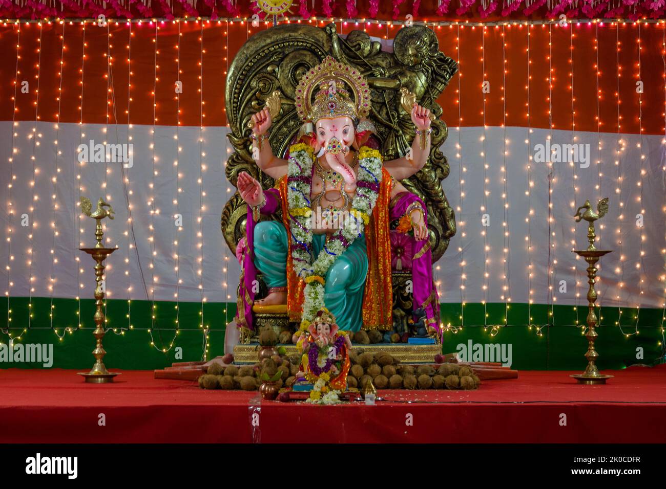 A statue of Lord Ganesh at a mandal in Mumbai for the auspicious Indian ...