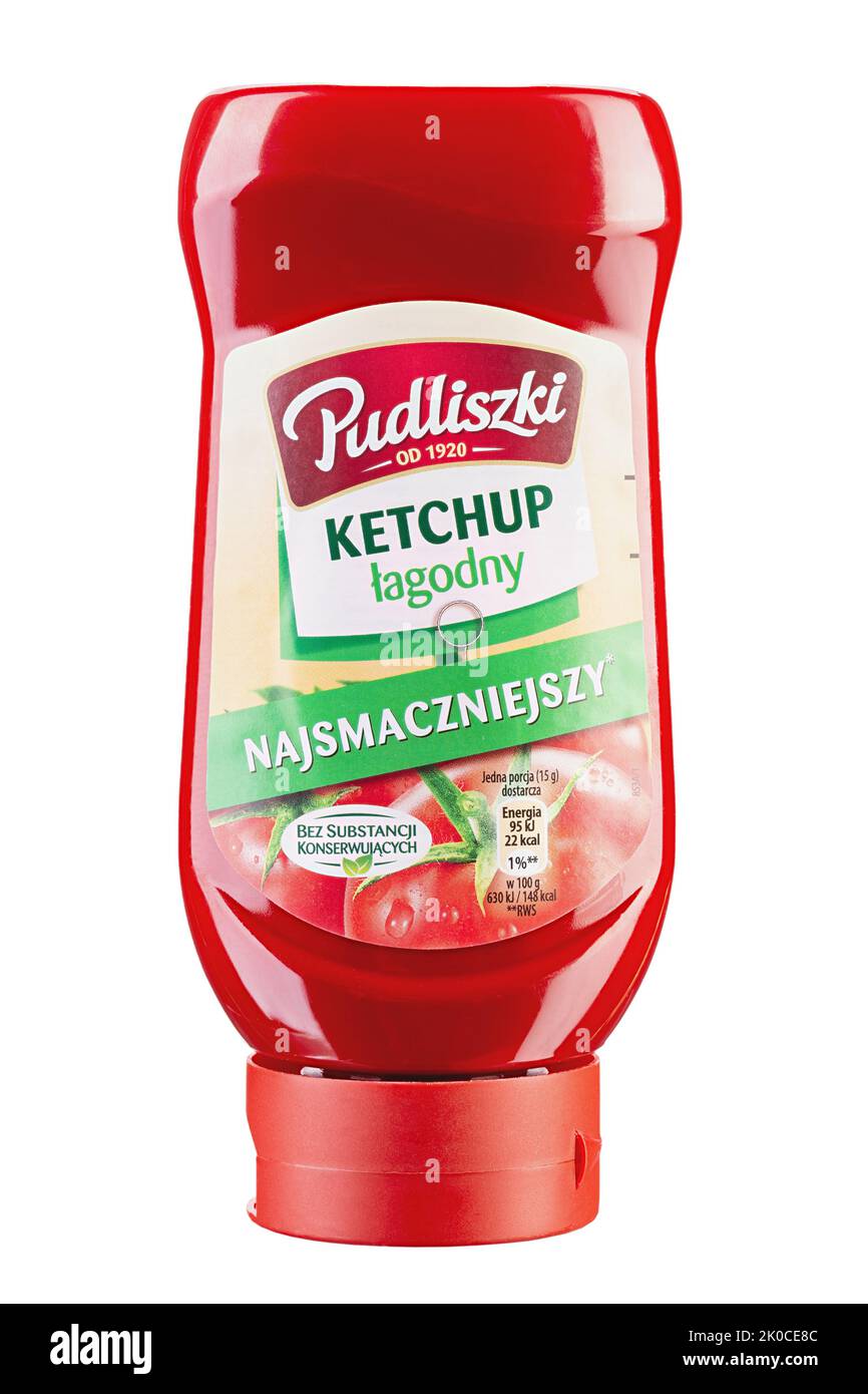 Ukraine, Kiev August 22, 2022: Polish Pudliszki Lagodny ketchup in a ...