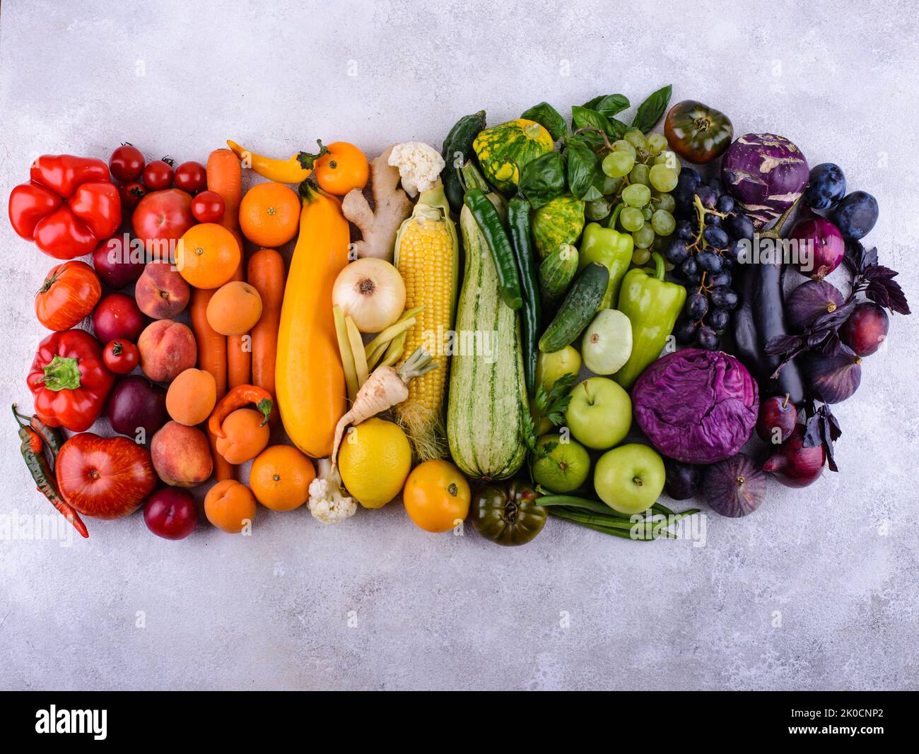 Assortment of rainbow color vegetables and fruits Stock Photo - Alamy