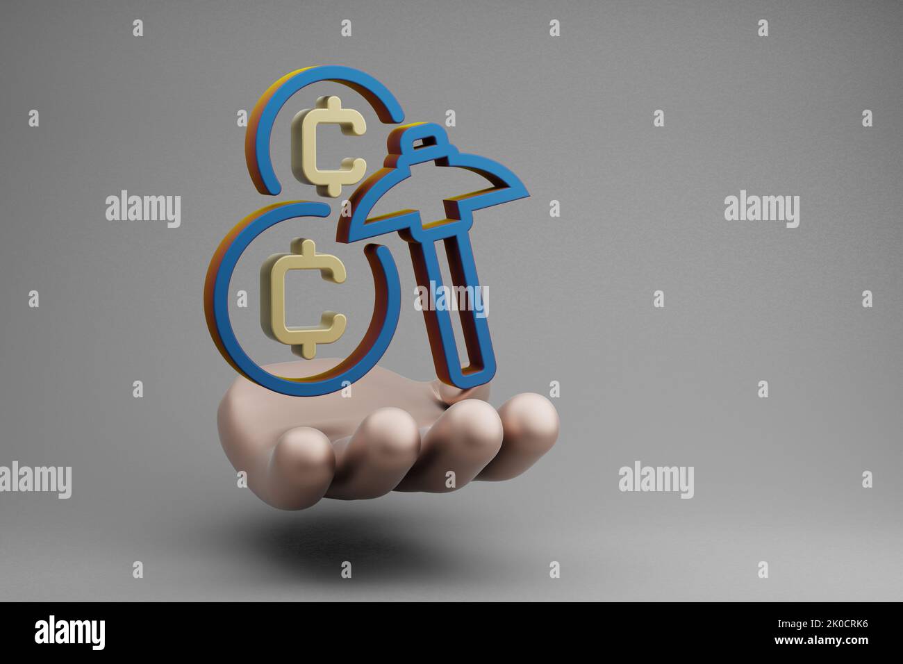 Beautiful abstract illustrations Golden Hand Holding Coin Mining symbol ...