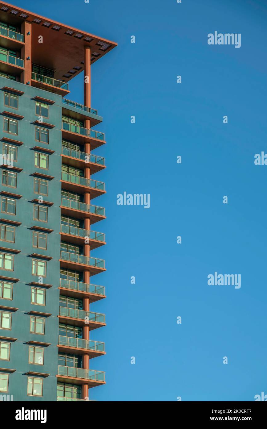 Phoenix, Arizona- Multi-storey apartment building with blue green and ...