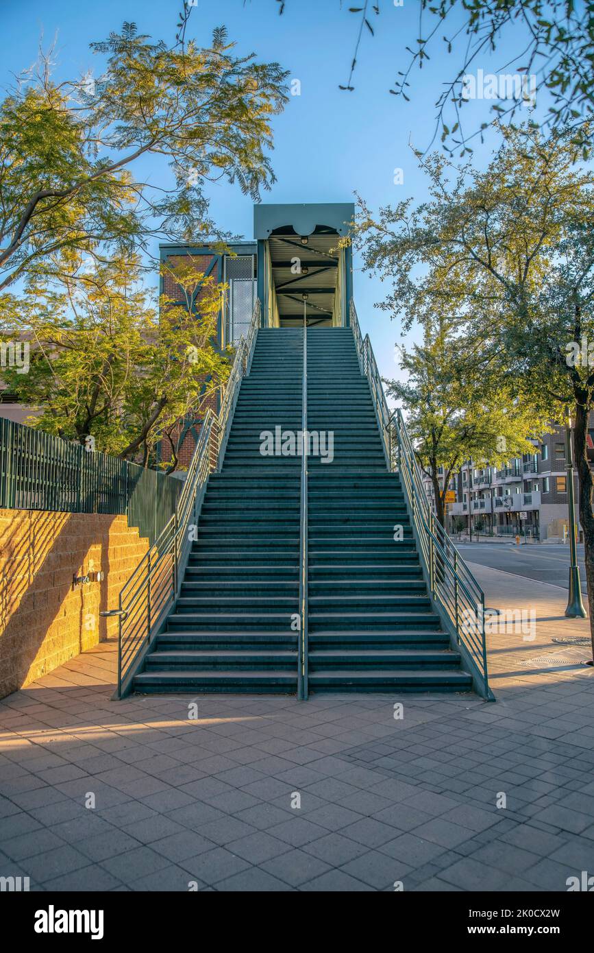 Phoenix, Arizona- Staircase of a footbridge with landings and railings ...