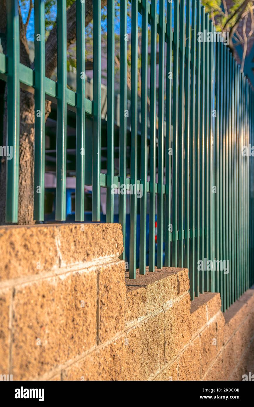 Close-up of a concrete block wall with painted green railings- Phoenix ...