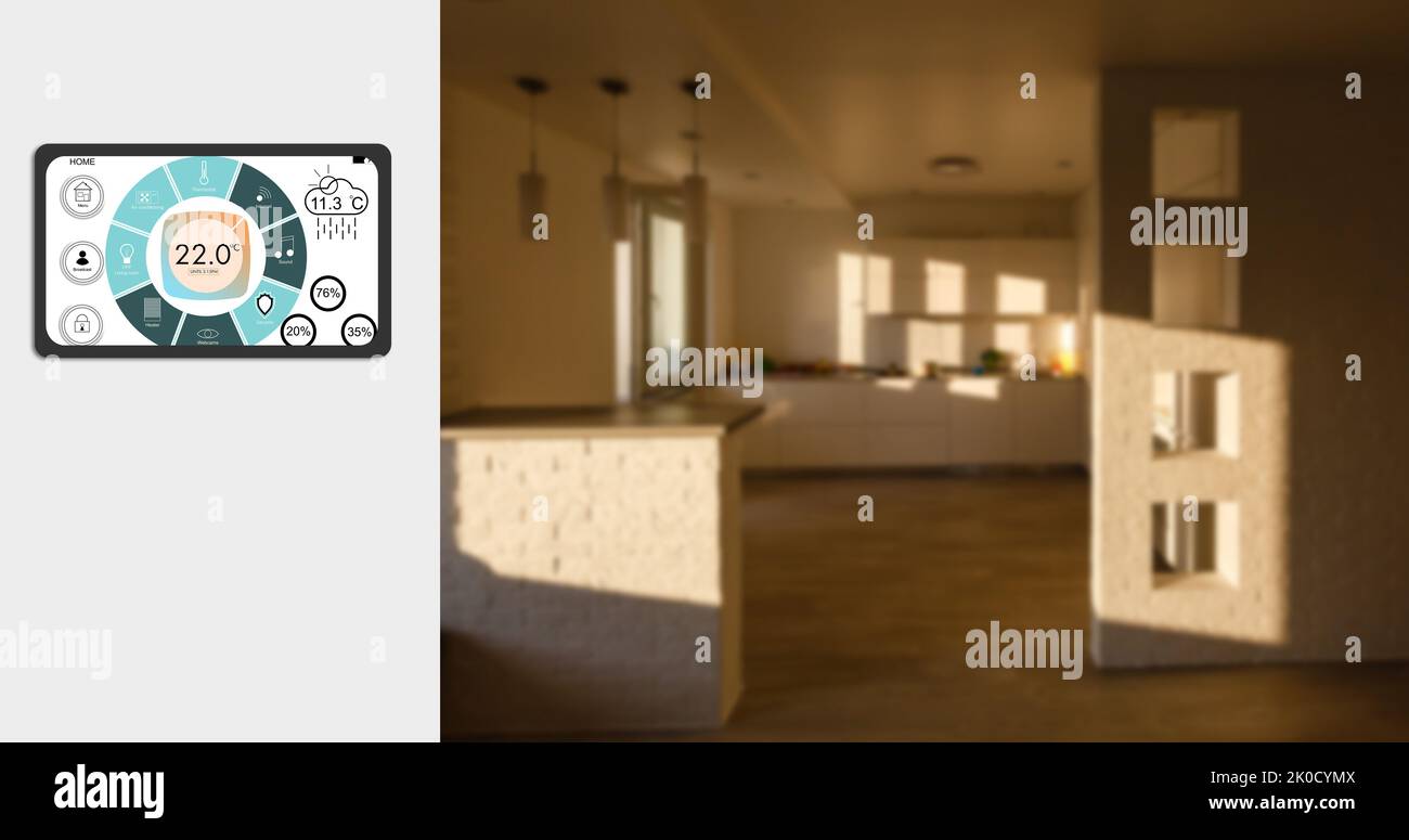 digital screen on wall with modern luxury living room Stock Photo - Alamy