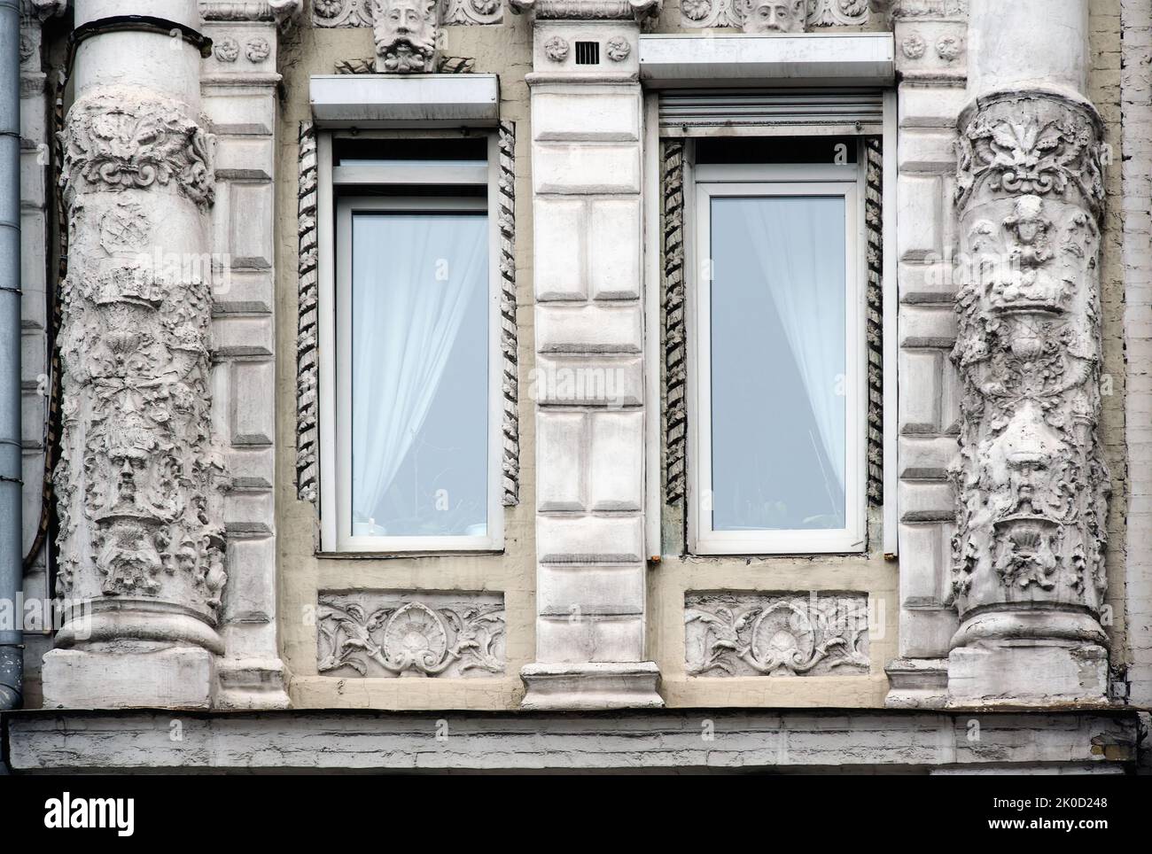 Relief on columns on facade of an old building in Kyiv Ukraine Stock ...