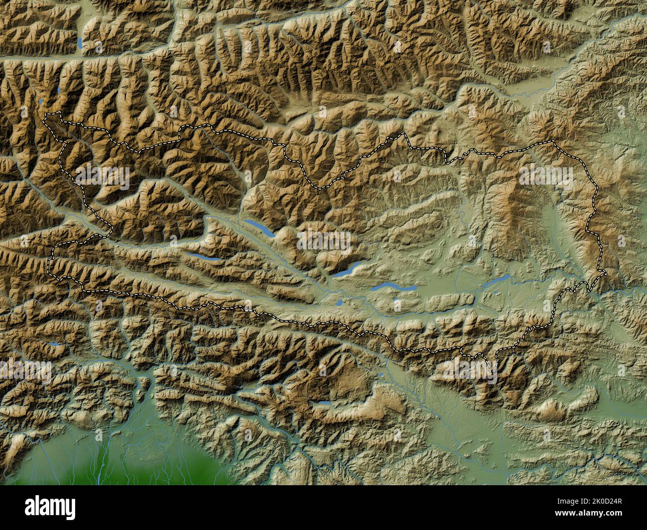 Karnten, state of Austria. Colored elevation map with lakes and rivers ...