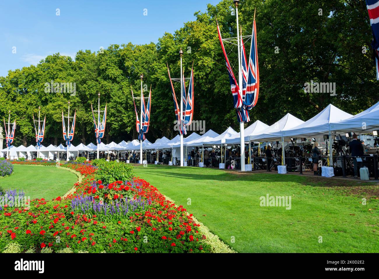 Media tents set up near Buckingham Palace following the death of Queen ...