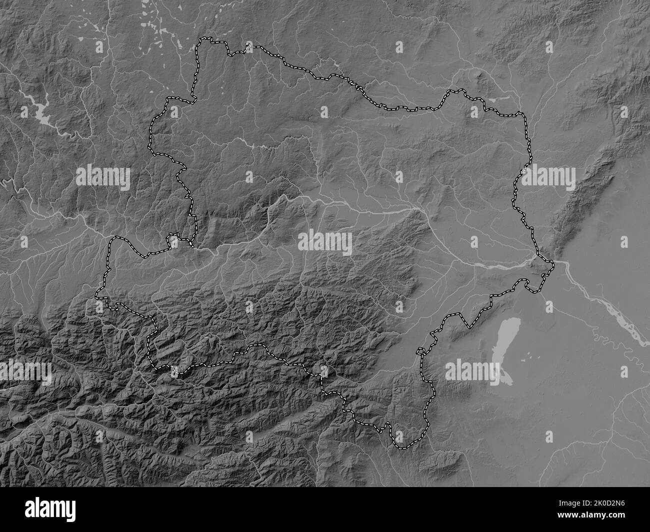 Niederosterreich, state of Austria. Grayscale elevation map with lakes ...