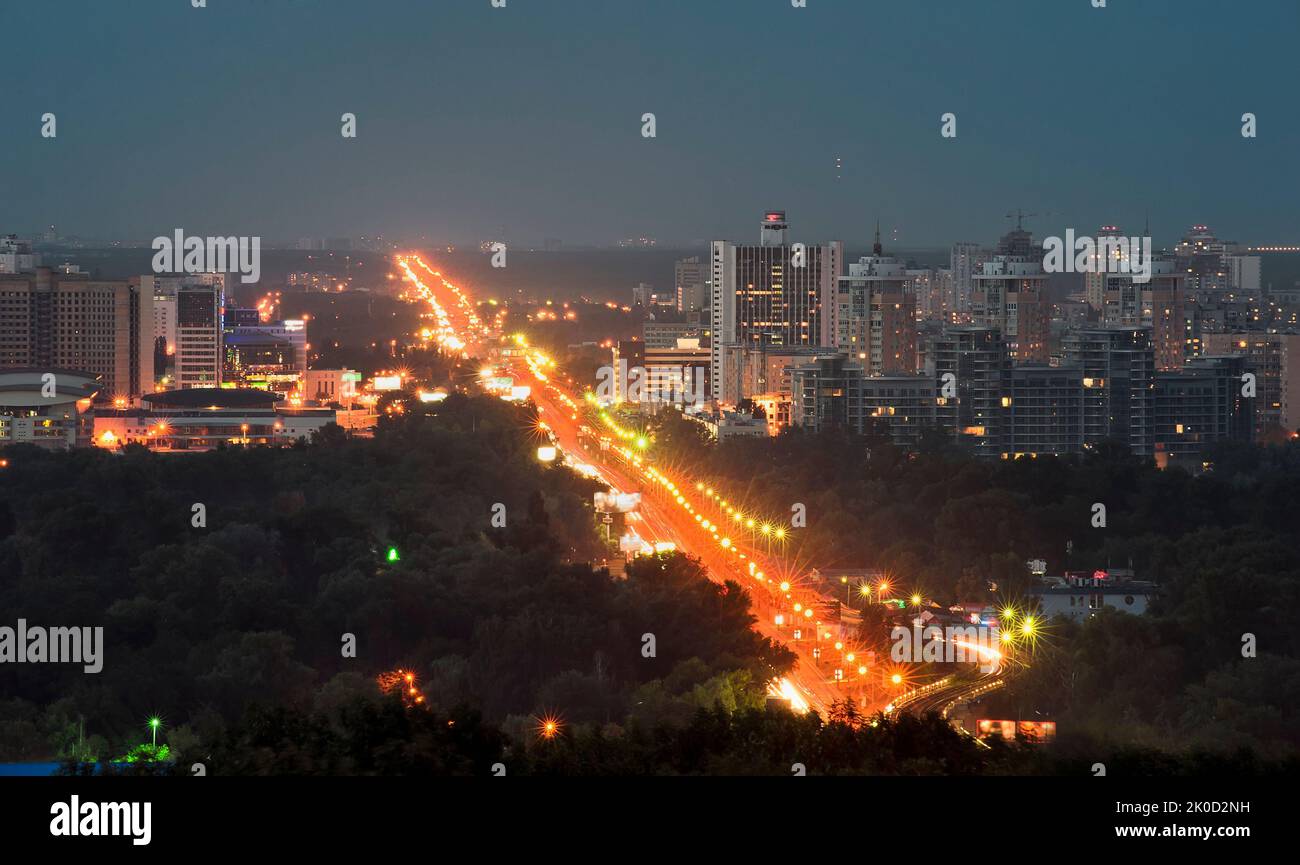 The view to the Metro bridge hazed at night in Kiev, Ukraine Stock ...