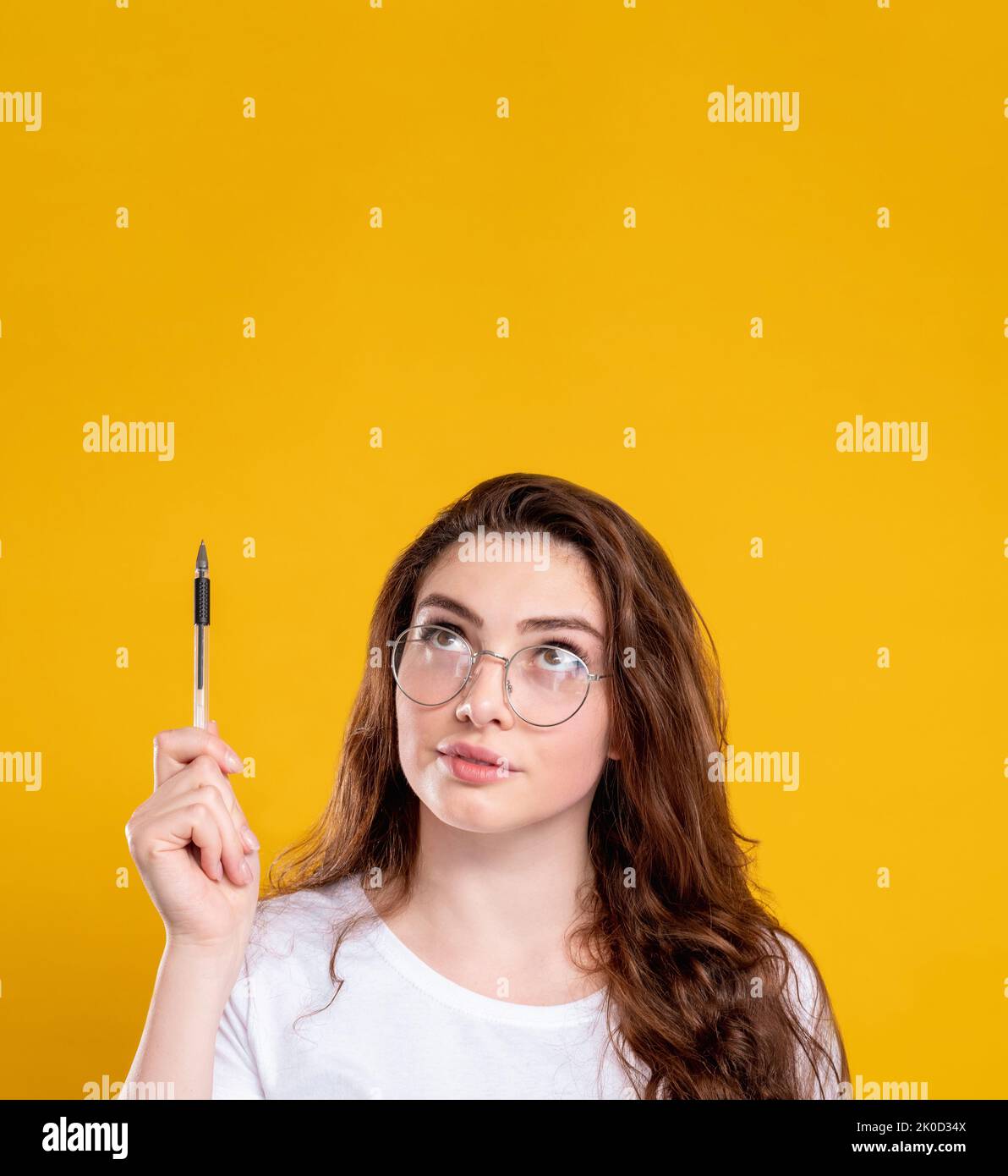 curious woman portrait commercial background smart Stock Photo - Alamy