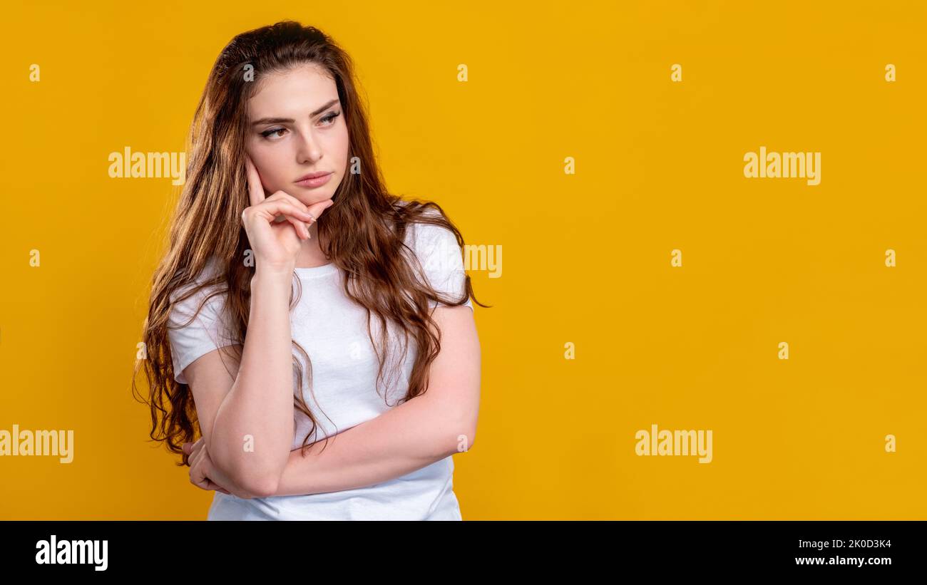 confused woman portrait commercial background Stock Photo - Alamy