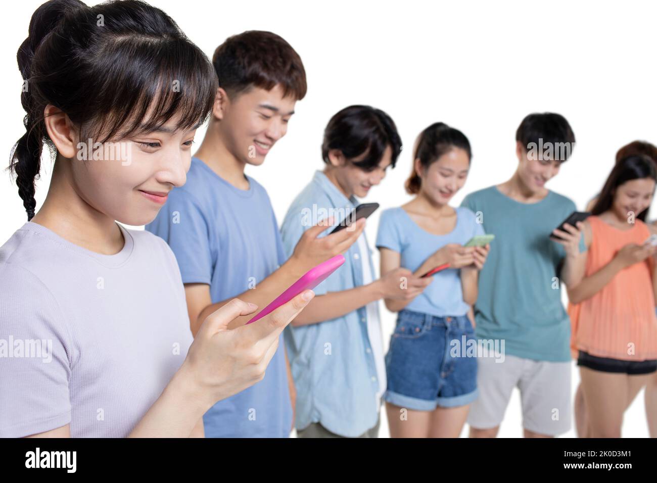 College students text messaging group hi-res stock photography and ...