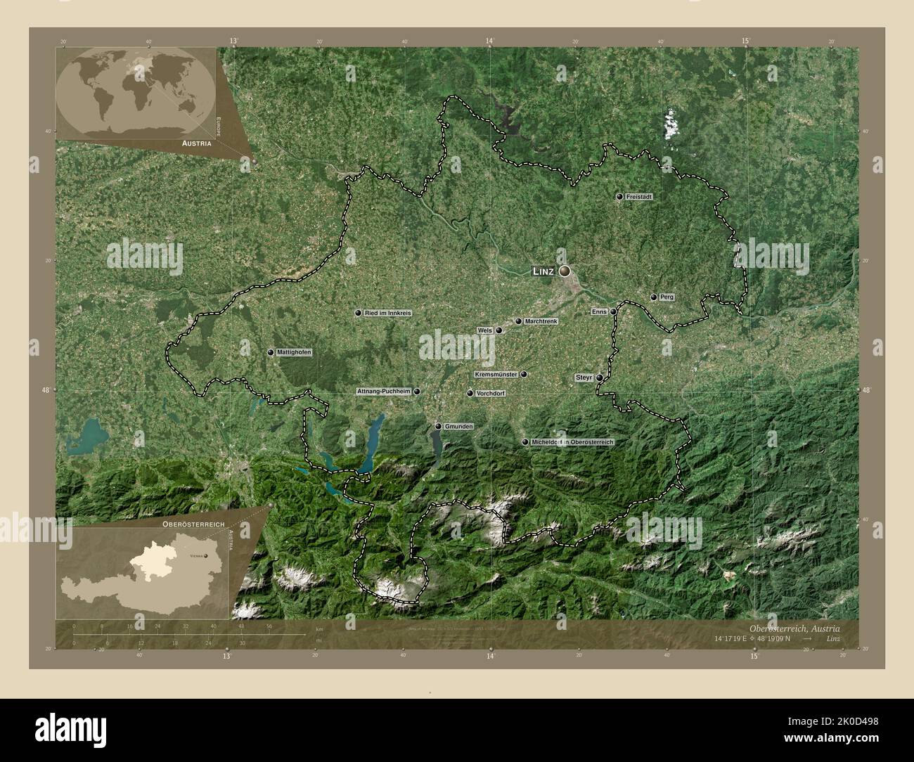 Oberosterreich, state of Austria. High resolution satellite map ...