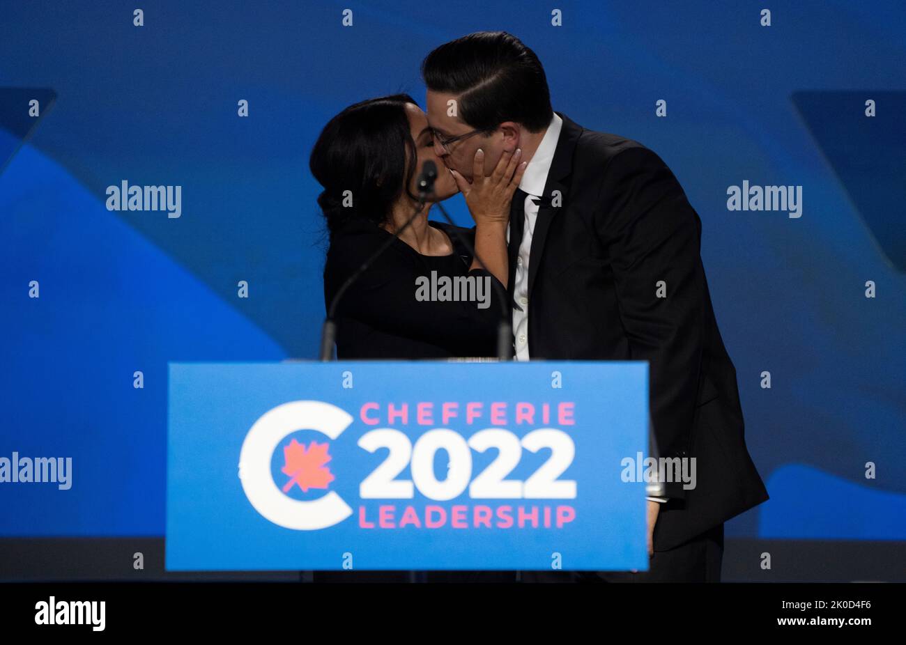 Conservative Leader Pierre Poilievre and his wife Anaida Poilievre kiss ...