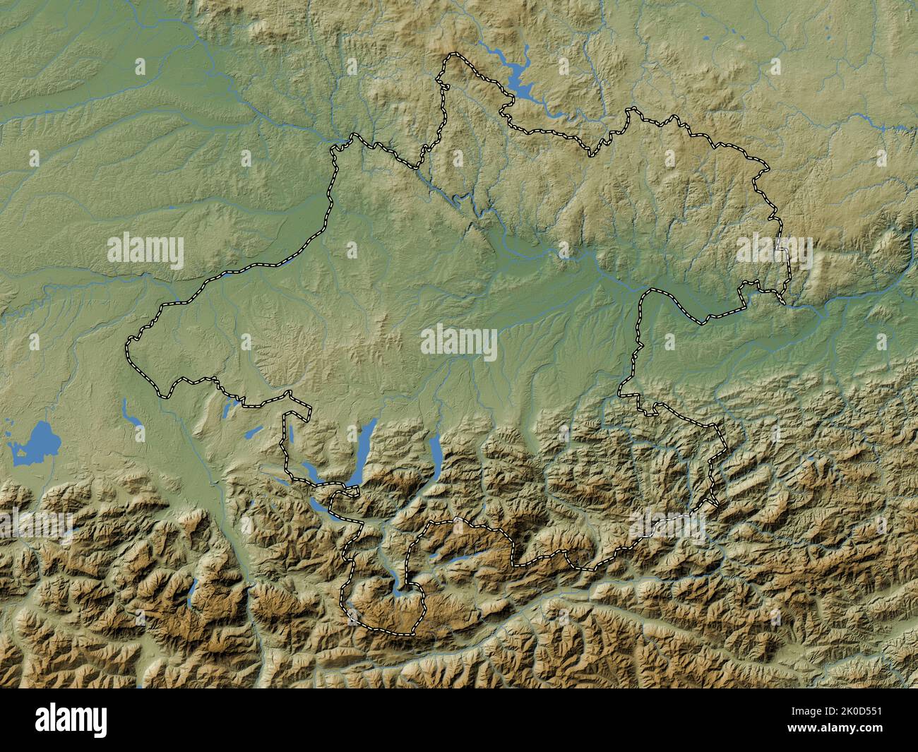 Oberosterreich, state of Austria. Colored elevation map with lakes and ...