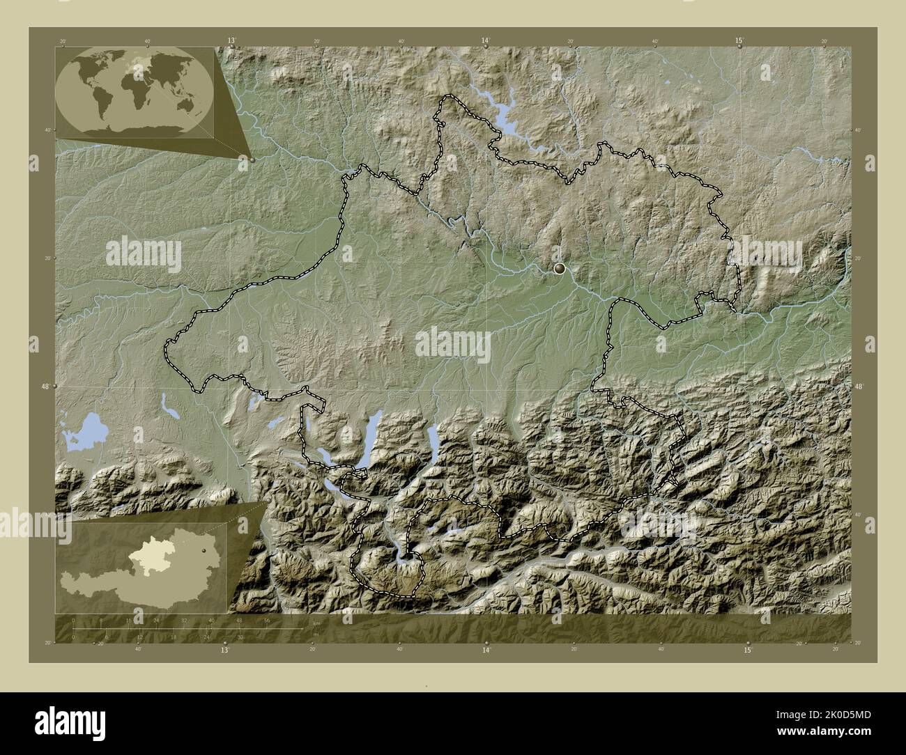 Oberosterreich, state of Austria. Elevation map colored in wiki style ...