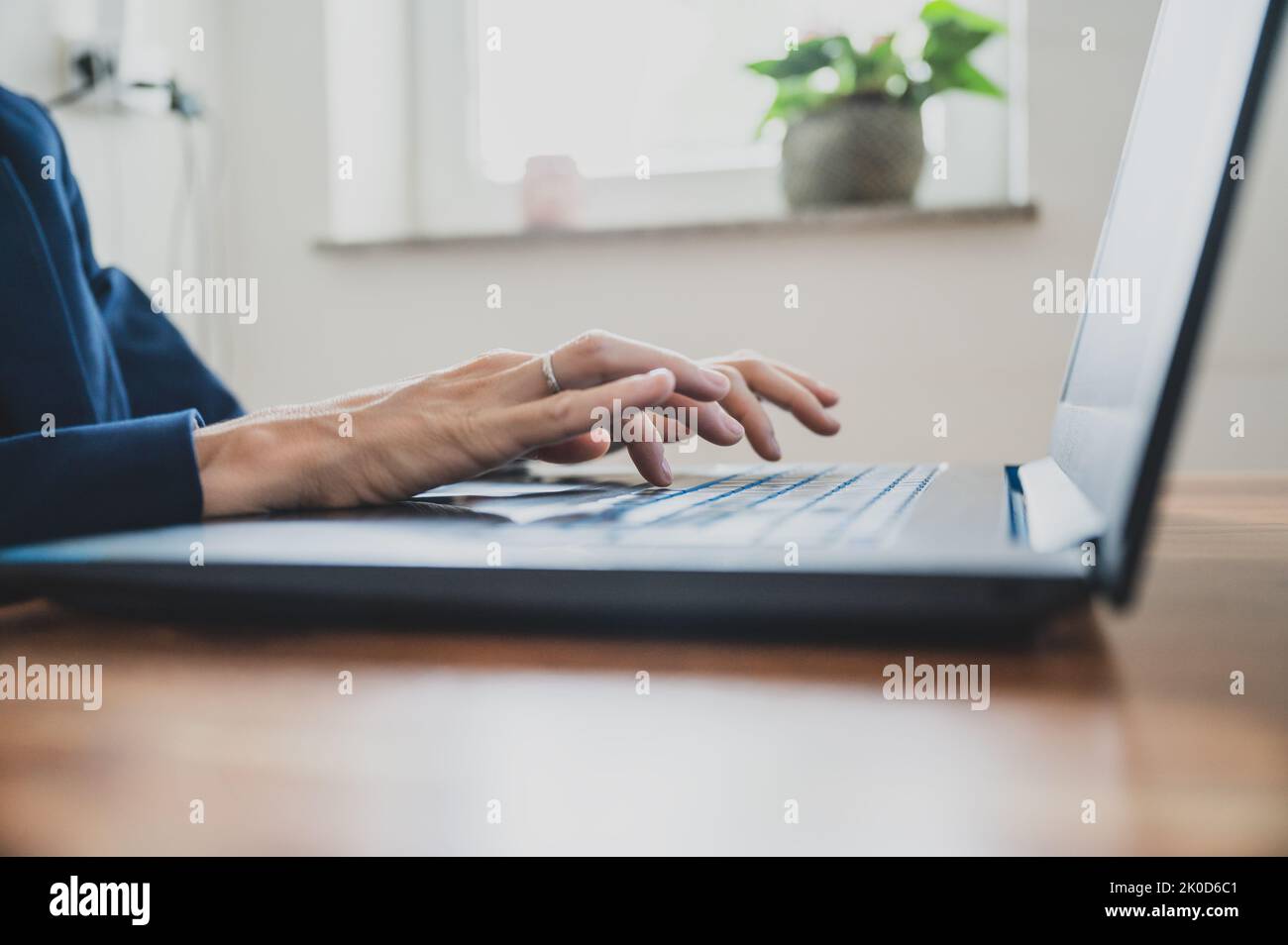 Low angle view of a businesswoman or secretary working at her office ...