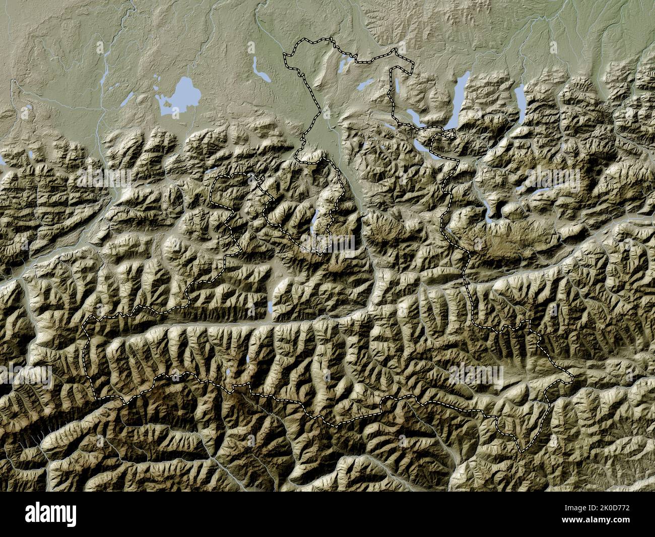 Salzburg, state of Austria. Elevation map colored in wiki style with lakes and rivers Stock ...