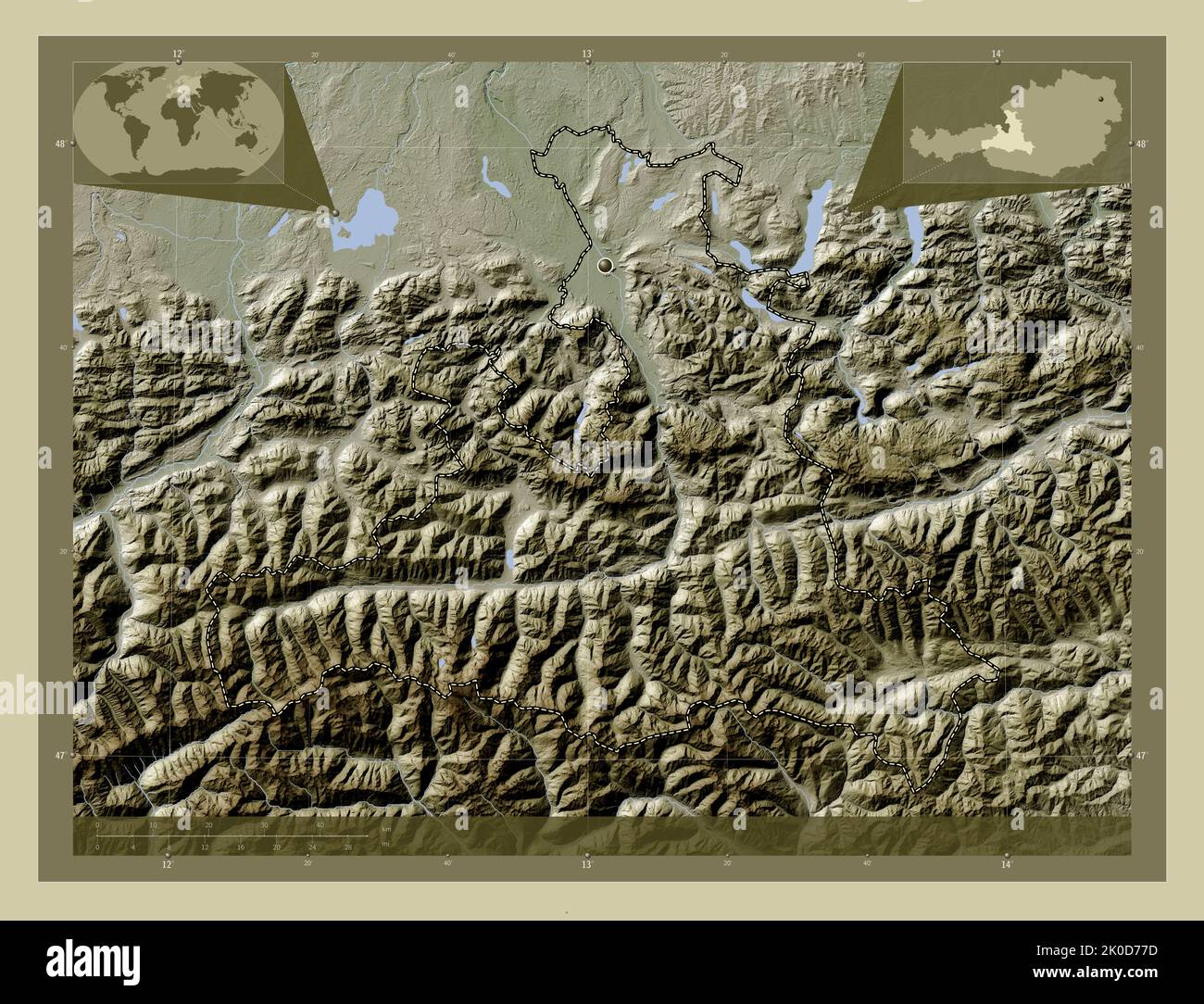 Salzburg, state of Austria. Elevation map colored in wiki style with ...