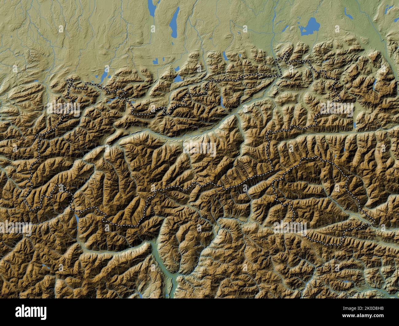 Tirol, state of Austria. Colored elevation map with lakes and rivers ...
