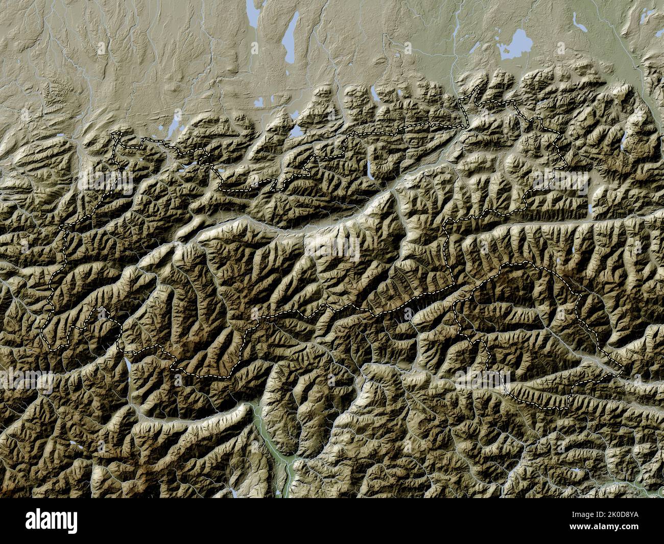 Tirol, state of Austria. Elevation map colored in wiki style with lakes ...