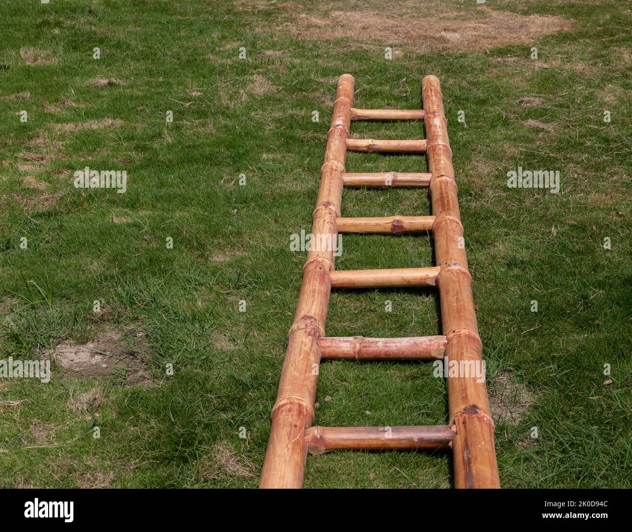 Bamboo ladder laying on a ground in the lawn Stock Photo - Alamy