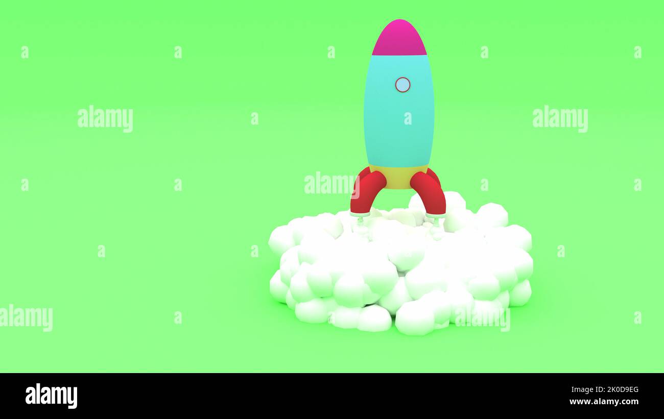 Rocket launch on a green background, success in business 3d style 3d ...