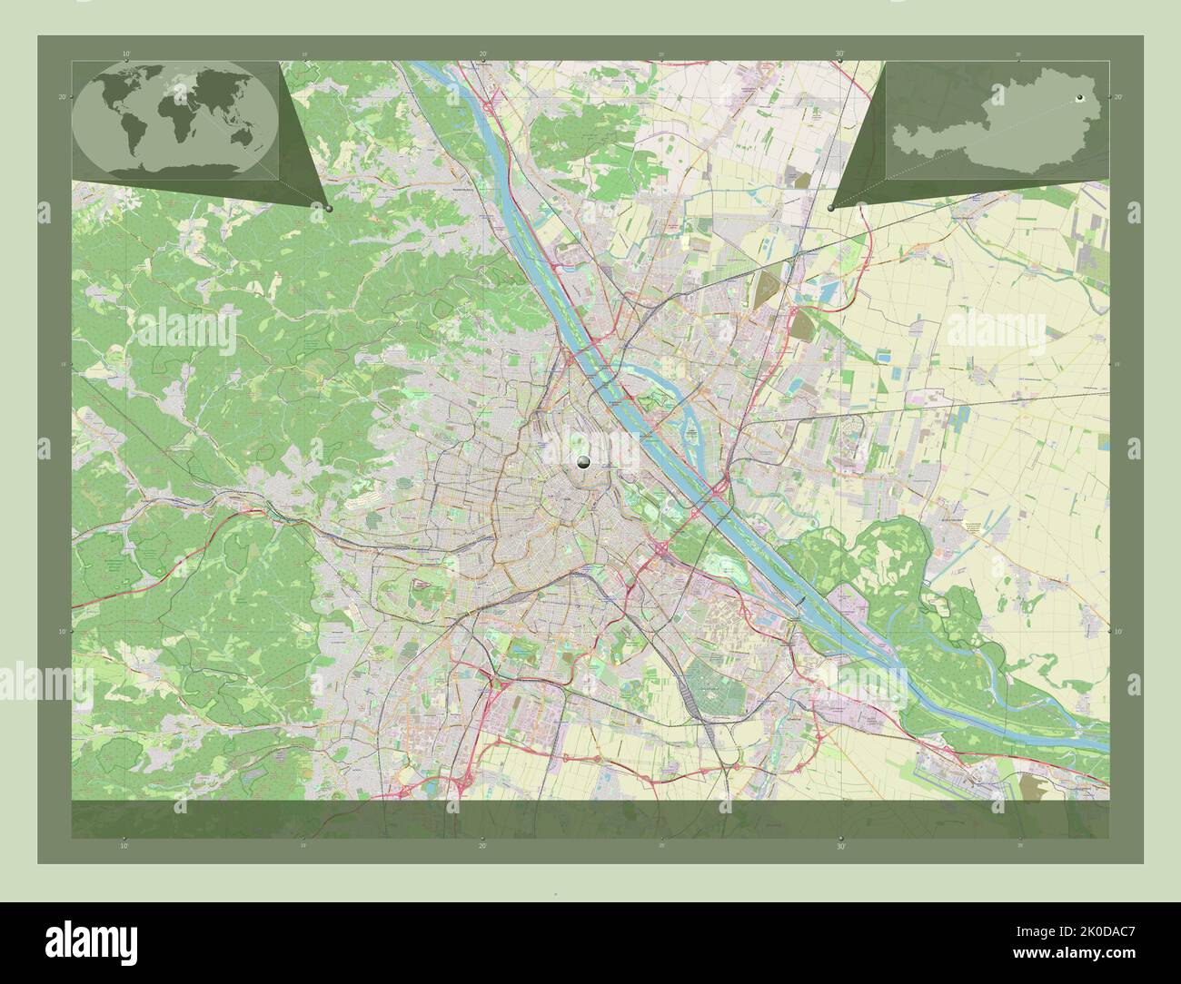 Wien, state of Austria. Open Street Map. Corner auxiliary location maps ...