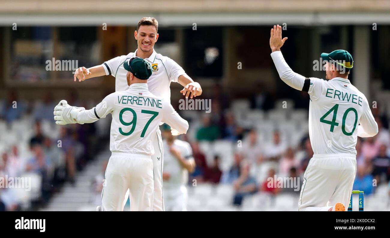 South Africa's Marco Jansen celebrates after dismissing England's Ben ...