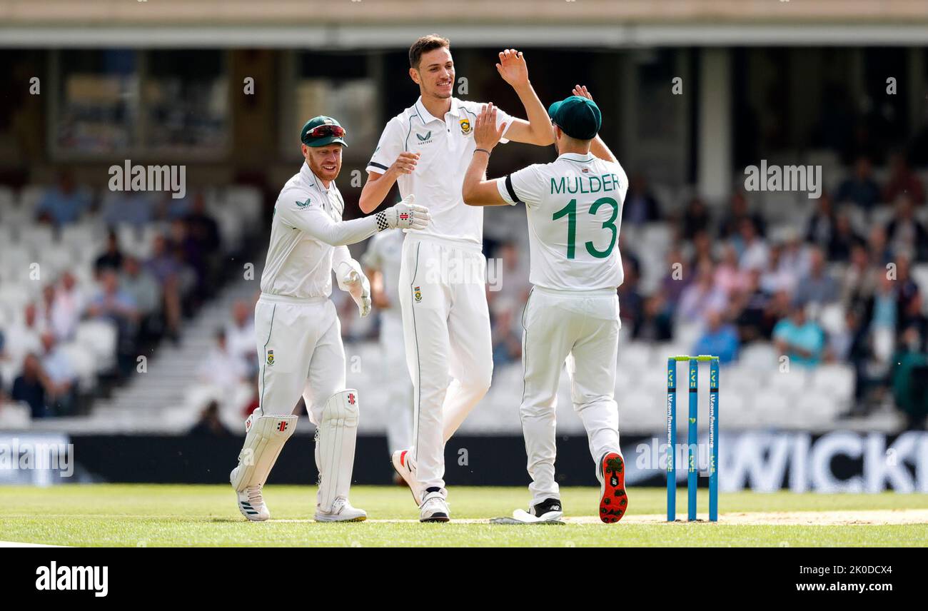 South Africa's Marco Jansen celebrates after dismissing England's Ben ...