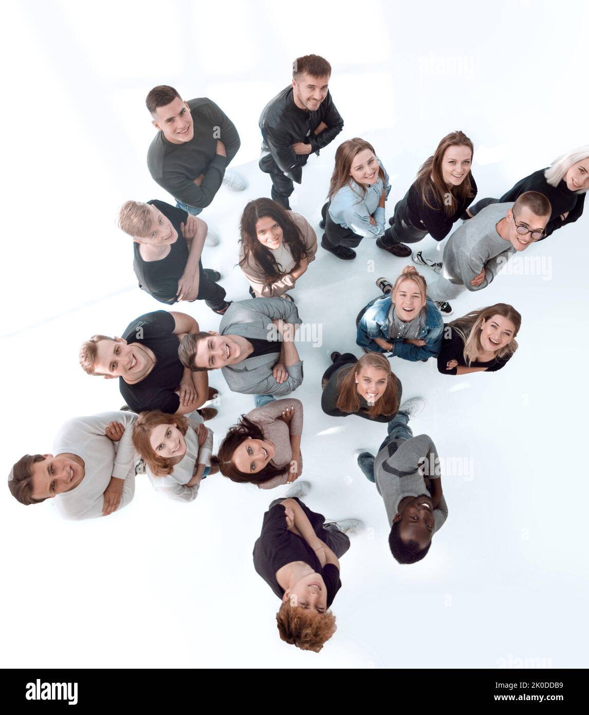 top view. lots of diverse young people looking up Stock Photo - Alamy