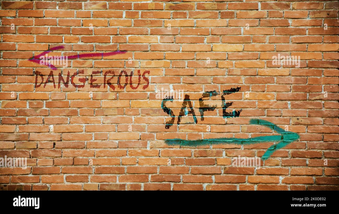 Street Sign the Direction Way to Safe versus Dangerous Stock Photo - Alamy