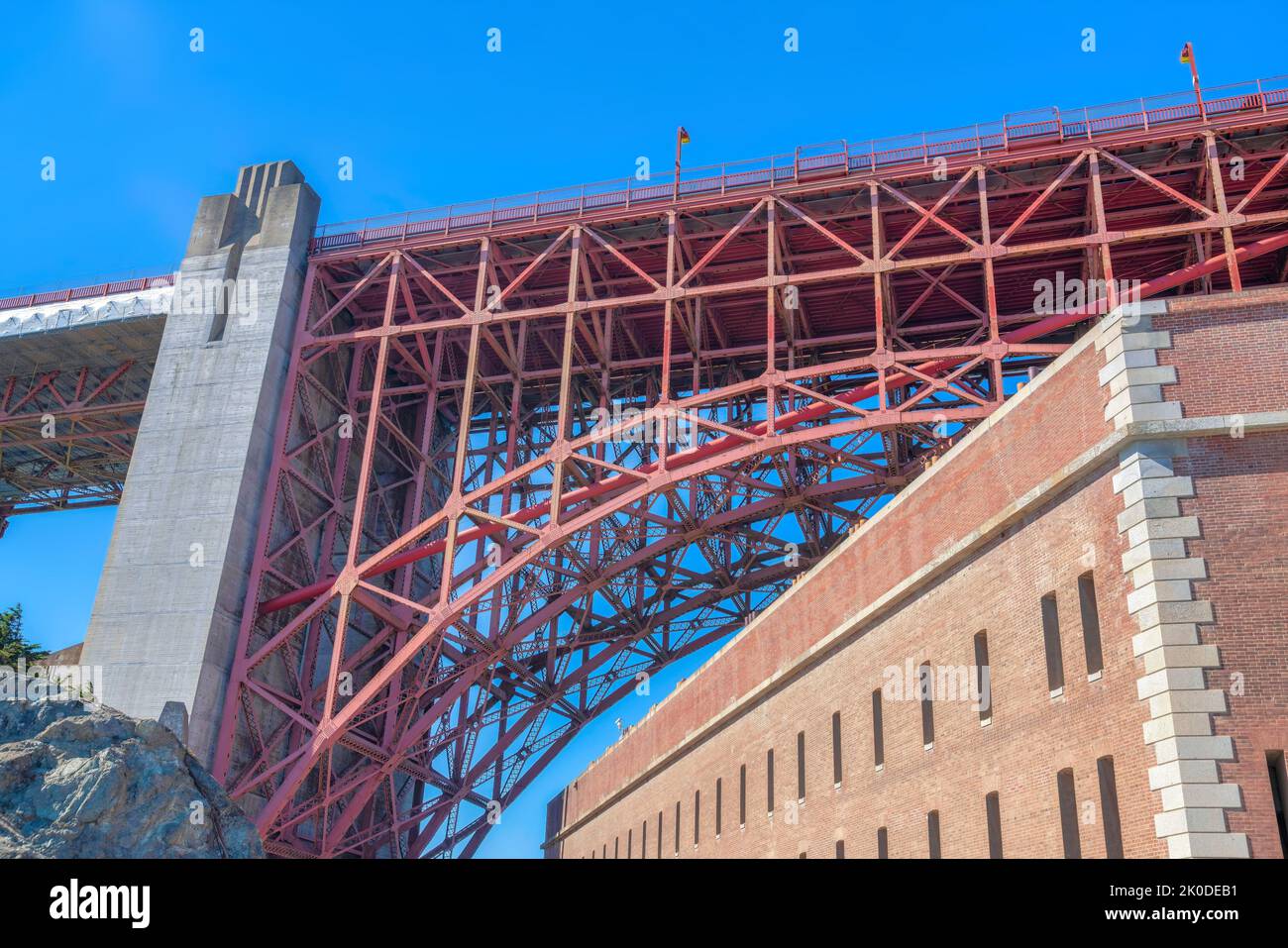 Historical building under the Golden Gate Bridge at San Francisco ...