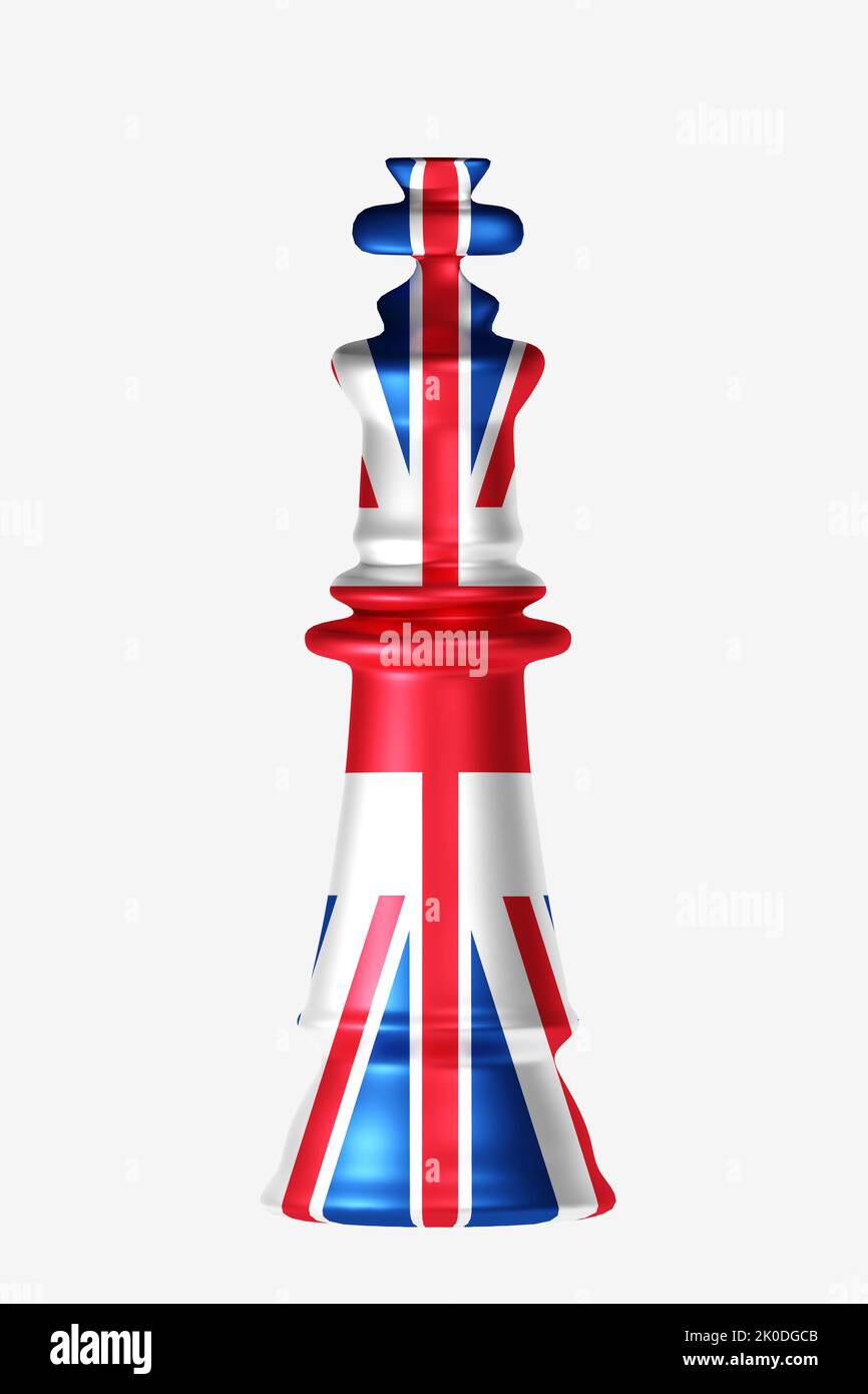 Chess king painted in United Kingdom flag. 3D render illustration Stock ...