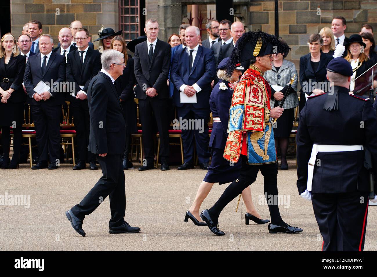 First Minister of Wales Mark Drakeford (left) arrives at the Accession ...