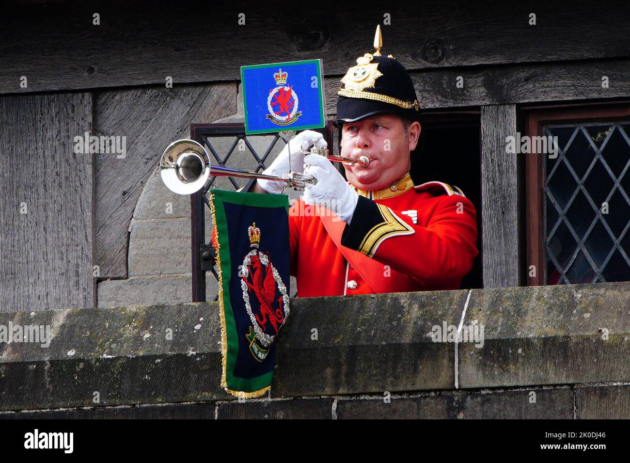 A trumpeteer sounds a fanfare during an Accession Proclamation Ceremony ...