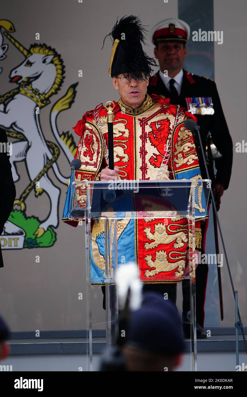 Wales Herald of Arms Extraordinary, Thomas Lloyd, reads the ...