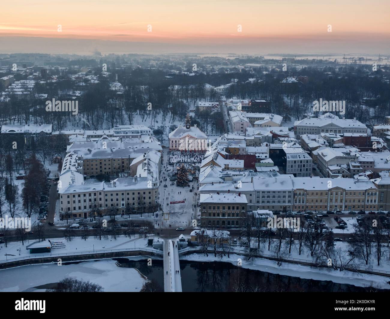 An aerial view of the city of Tartu, Estonia, on a winter day Stock ...